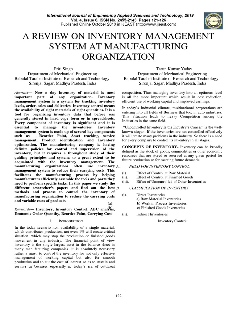 A Review On Inventory Management System | PDF | Inventory | Supply Chain