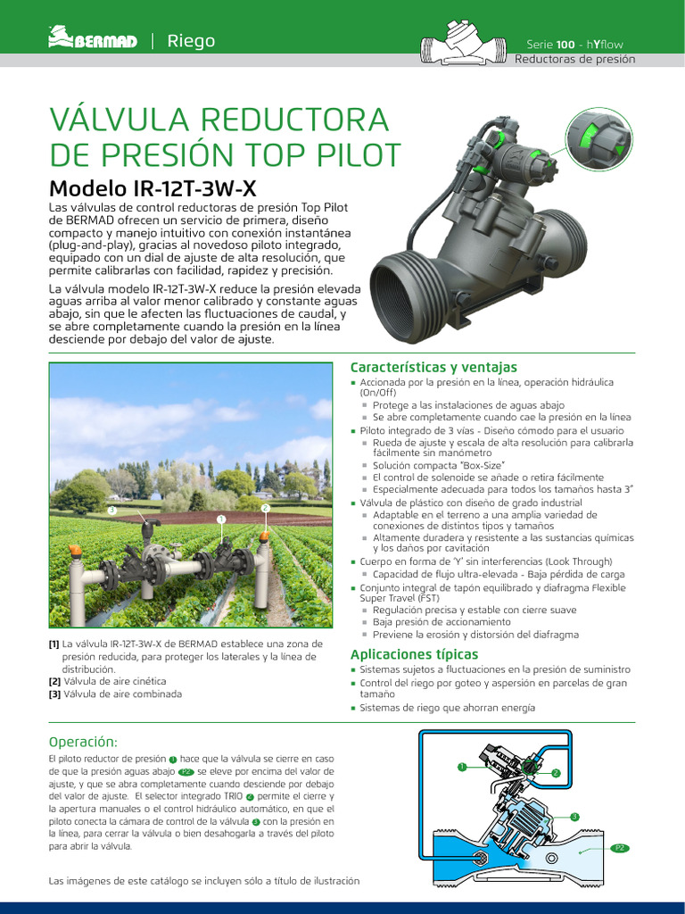 Válvula Reductora de Presión Top Pilot IR-12T-3W-X | PDF | Riego | Presión