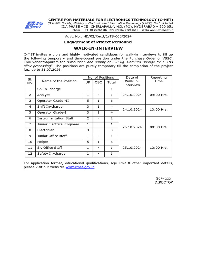 WALK-IN-INTERVIEW - ADVT. Oct 2024 - For Website-Final | PDF