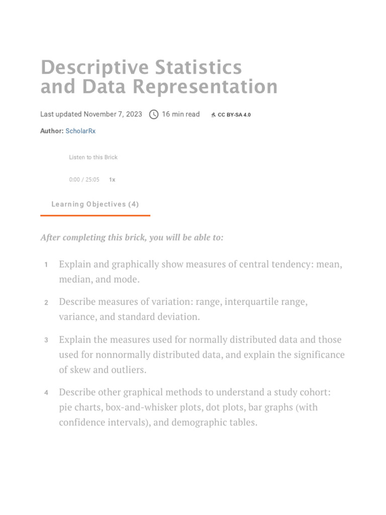 Brick Exchange - Descriptive Statistics and Data Representation | PDF | Mean | Variance