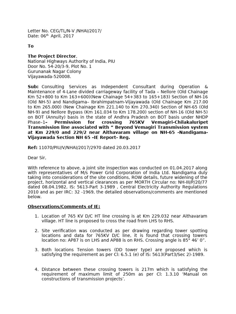 NH-65 Crossing Proposal Review | PDF | Electrical Engineering ...