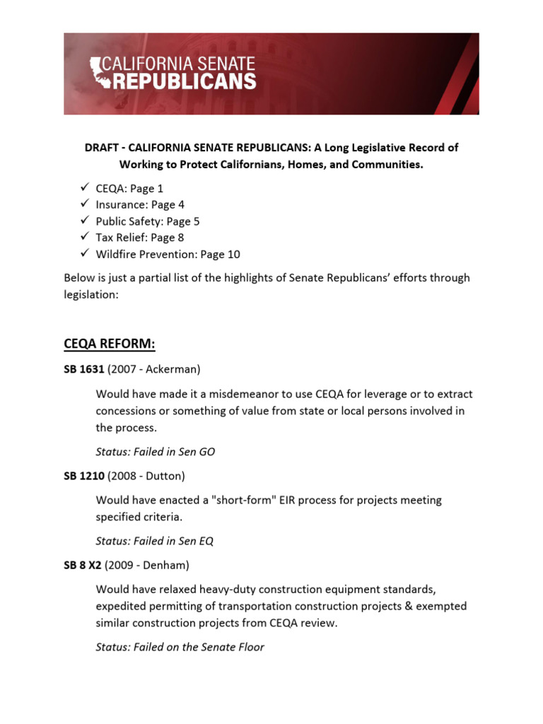 California Senate GOP Legislative Highlights | PDF | Wildfire