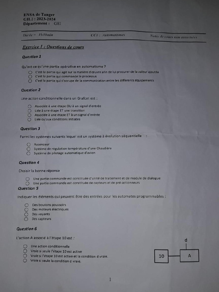 CC Automatisme 2023-24 + Rattrapage | PDF