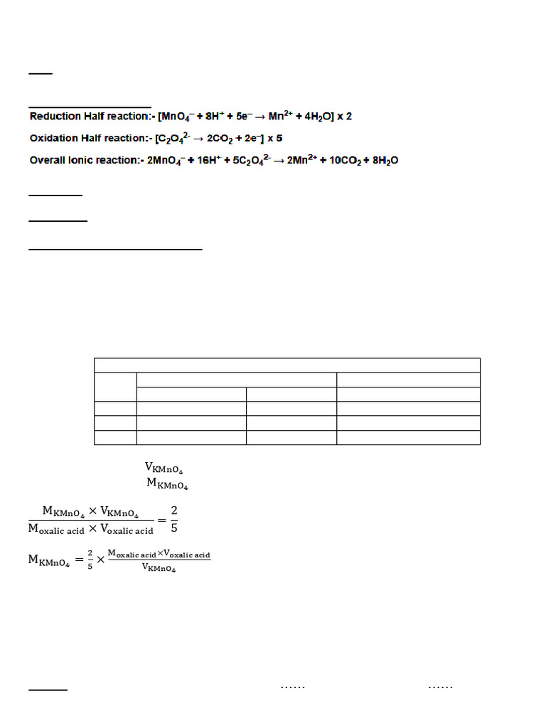 Oxalic Acid Vs Kmno4 | PDF