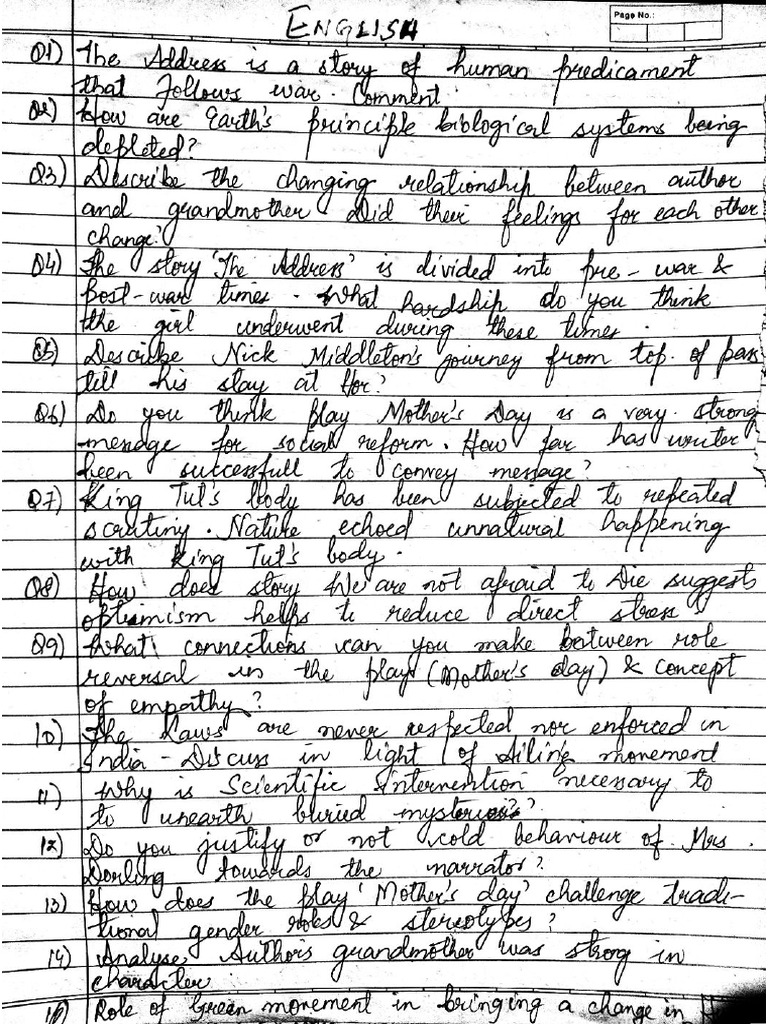 English Class 11th Guess | PDF