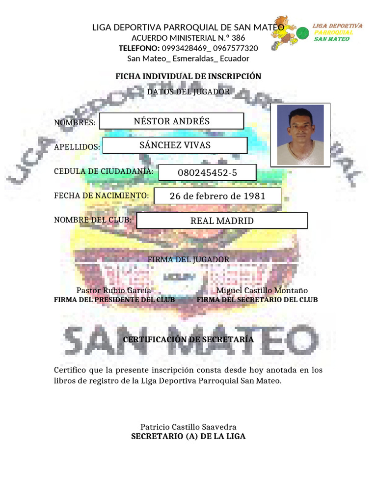 Fichas de Inscripción | PDF | Ecuador | Madrid