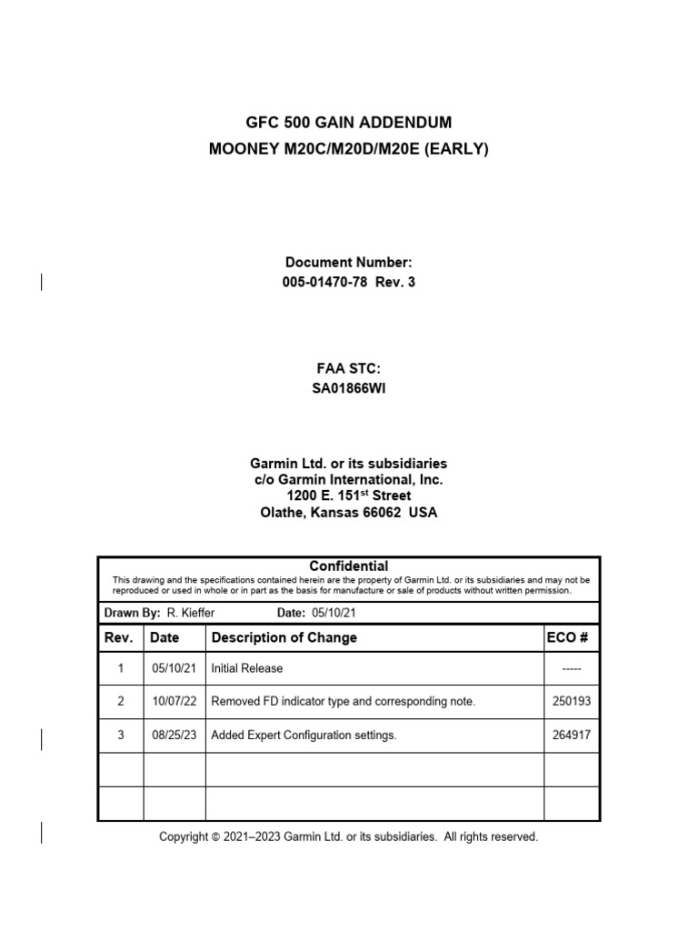 Gain Addendum, GFC 500 Mooney M20C-M20D-M20E (Pre-1965) | PDF | Airspeed | Aviation