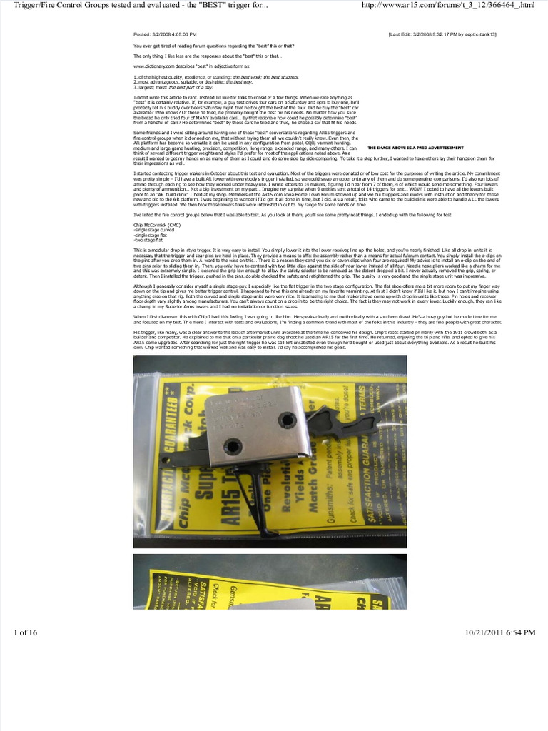 Comparing Chip McCormick Triggers | PDF | Trigger (Firearms) | Firearms