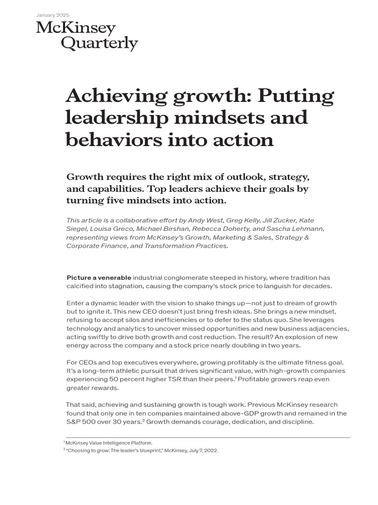 Achieving Growth Putting Leadership Mindsets and Behaviors Into Action | PDF | Mc Kinsey ...