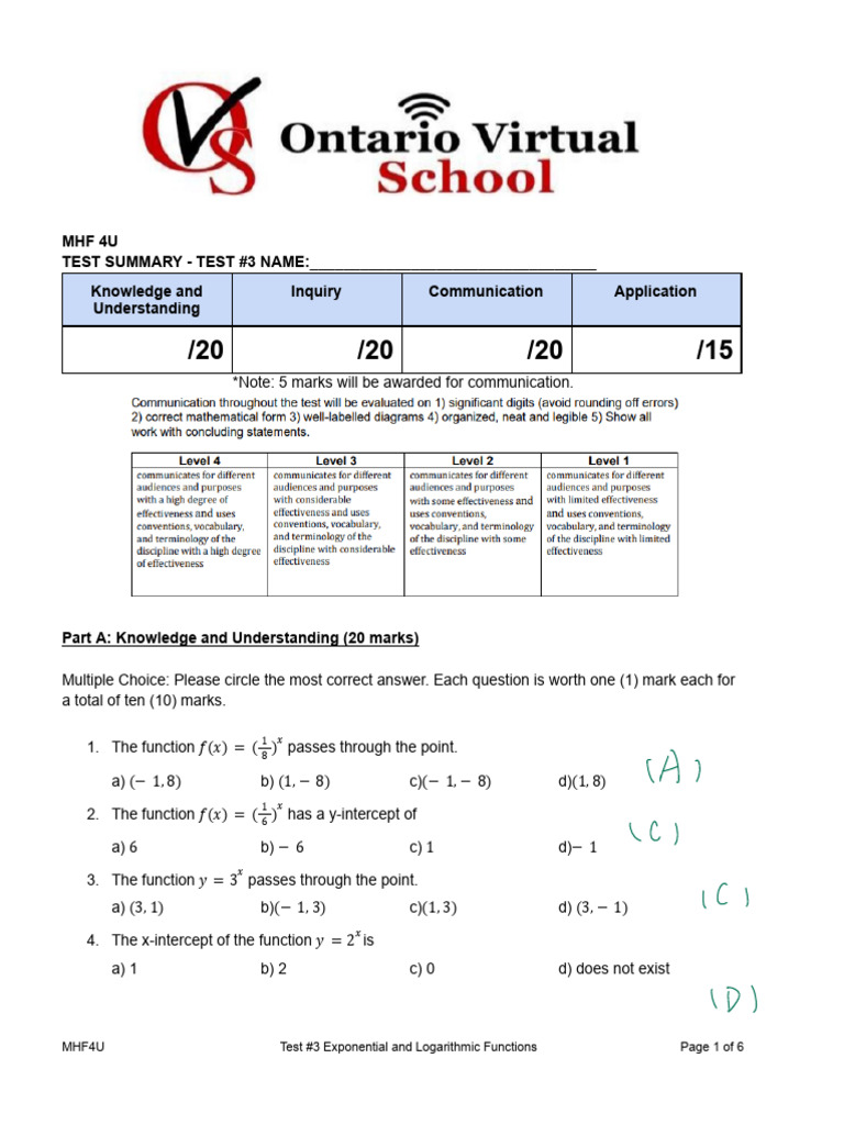 1734554618-MHF4U Unit 3 Test | PDF | Exponential Function | Function ...