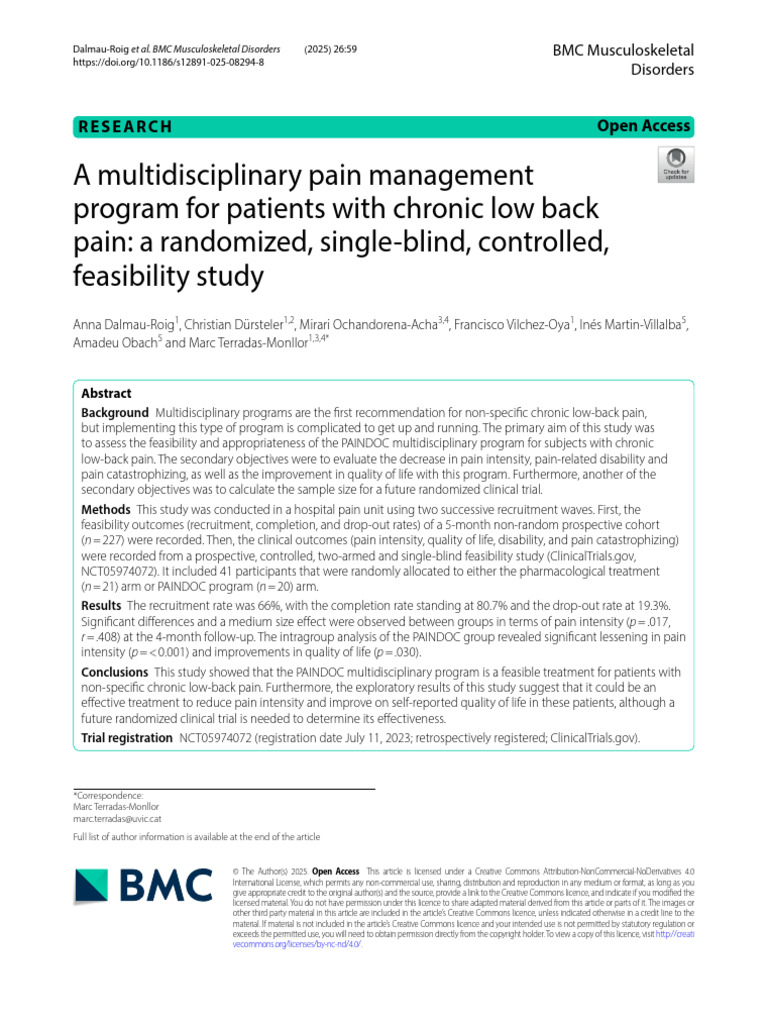 2025 ++ A multidisciplinary pain management program for patients with chronic low back pain a ...