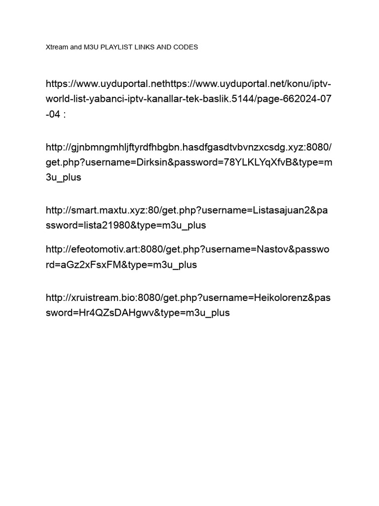 Xtream and M3U PLAYLIST LINKS AND CODES | PDF