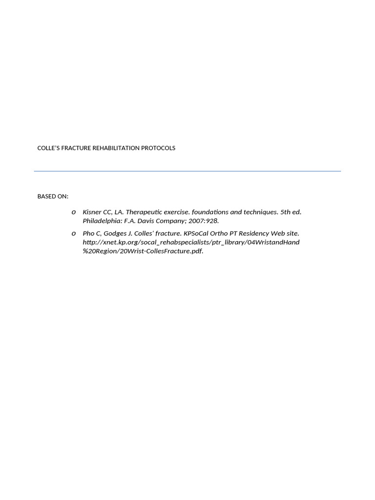 Colles' Fracture Rehabilitation Guide | PDF | Anatomical Terms Of ...