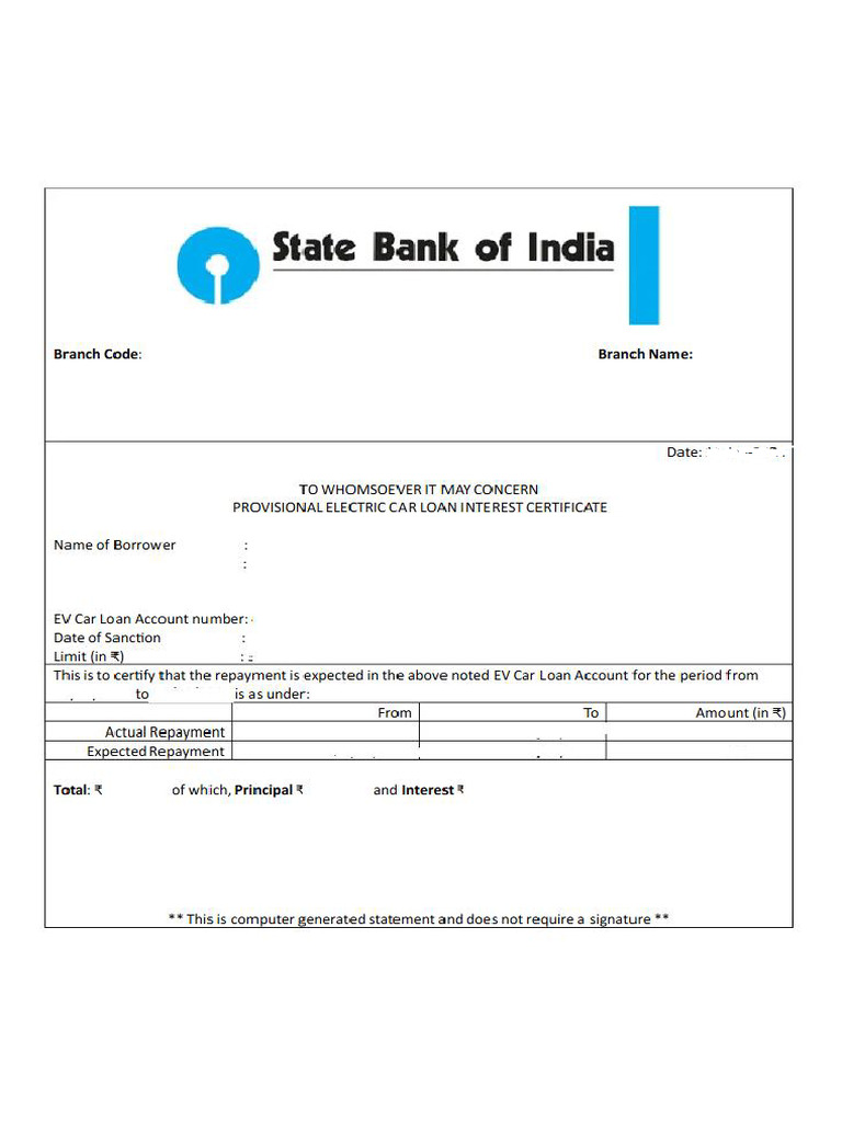 Electric Vehicle Loan Certificate | PDF