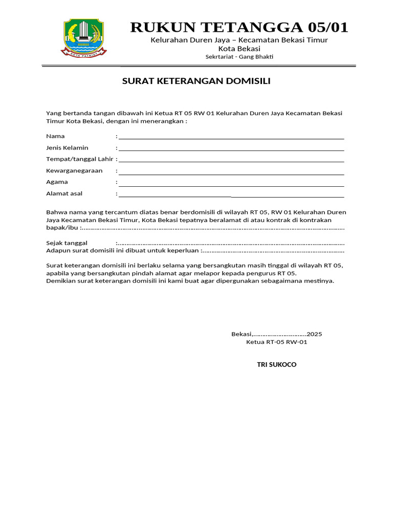 Surat Keterangan Domisili RT 05/01 | PDF