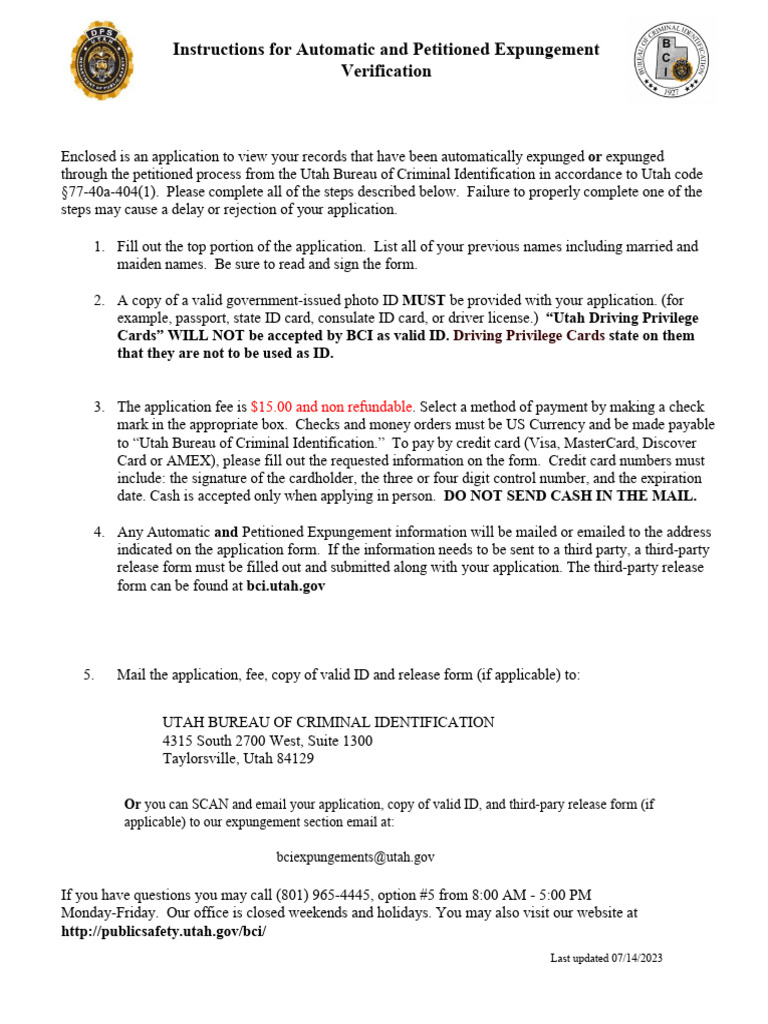 Expungement Verification Application | PDF | Identity Document | Credit ...