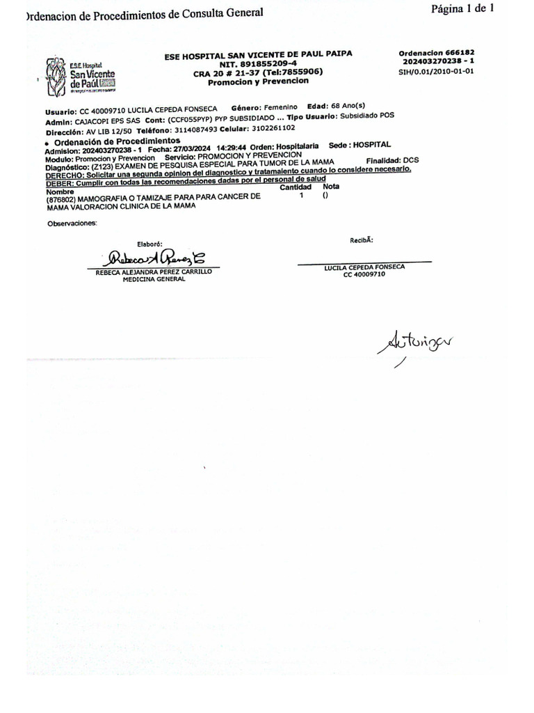 Documentos para Examen de Mama | PDF