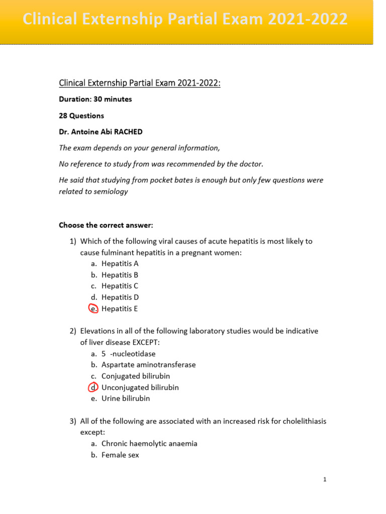 Clinical Externship Exam | PDF | Anemia | Hemorrhoid
