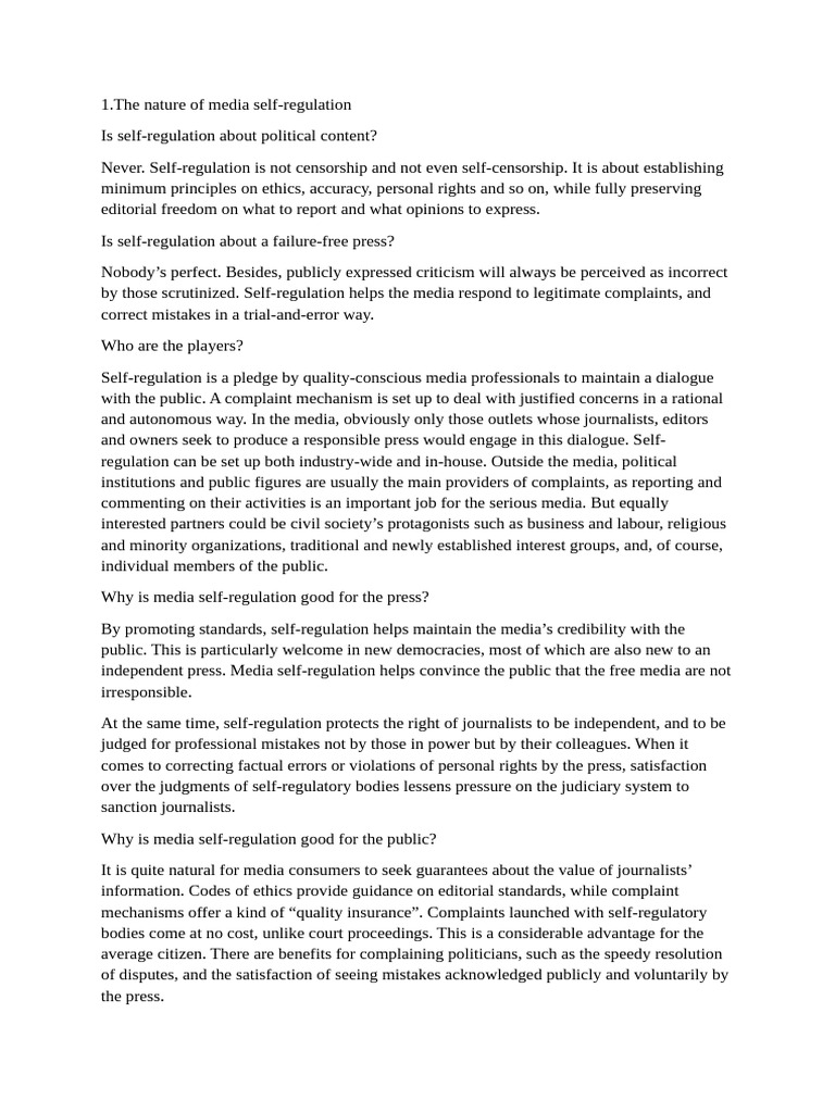 The Nature of Media Self Regulation | PDF | Defamation | Freedom Of Speech