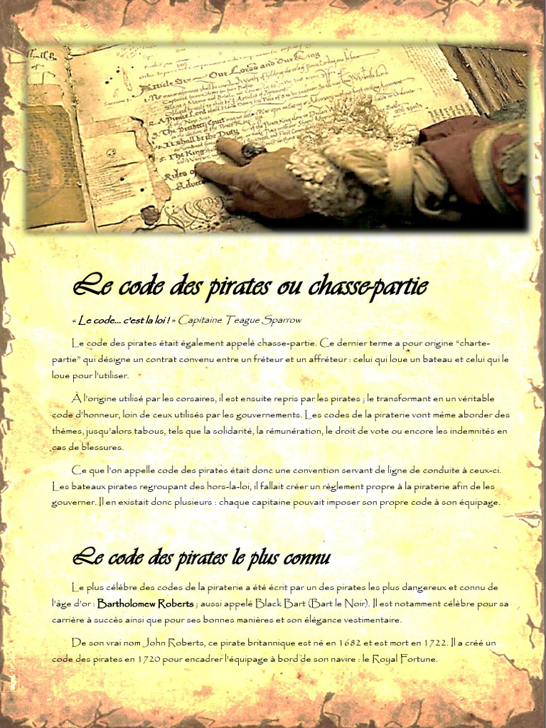 Code d'honneur des pirates de Bartholomew | PDF | Piraterie | Transport ...