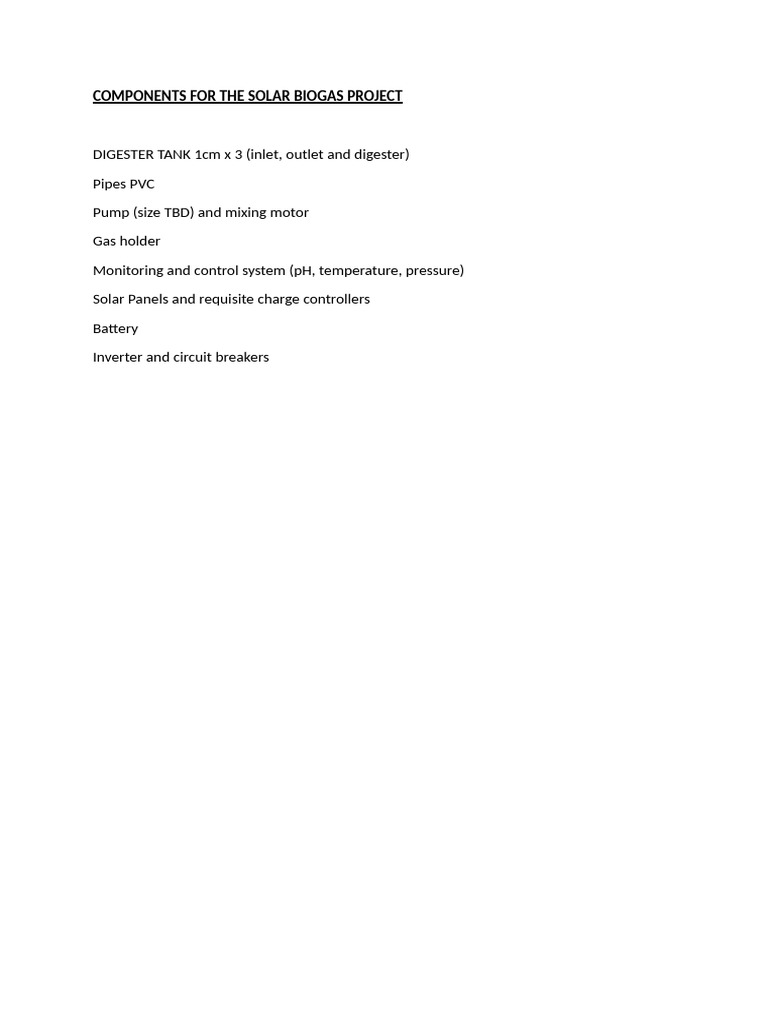 Solar Biogas Project Components Guide | PDF