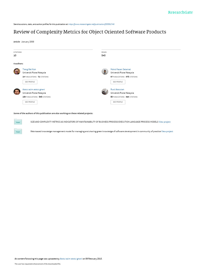 Review of Complexity Metrics For Object Oriented S | PDF | Class (Computer Programming) | Object ...
