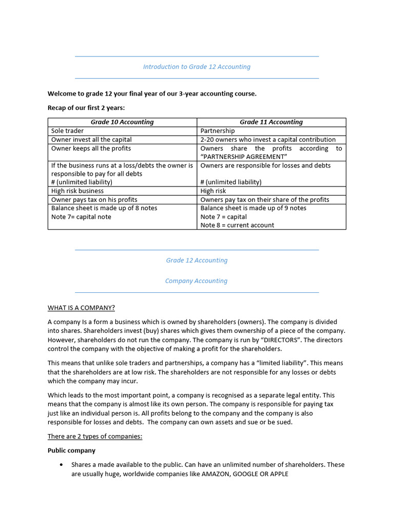 T1 Introduction To Grade 12 Accounting | PDF | Dividend | Partnership