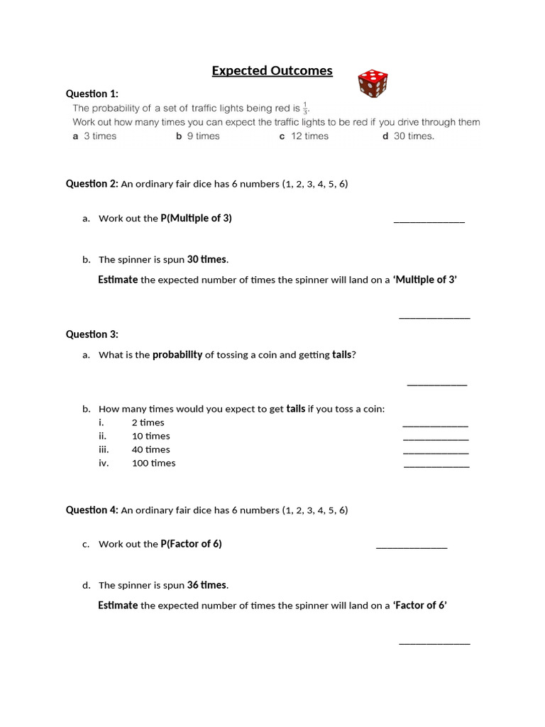 Probability and Expected Outcomes Exercises | PDF | Expected Value ...