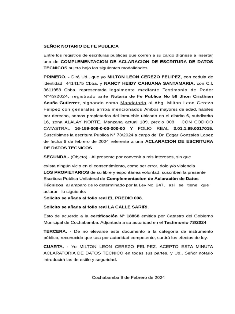 Memo Datos Tecnicos Complementario | PDF