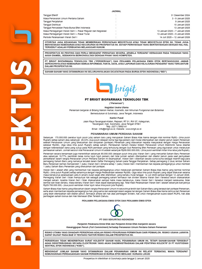 Brigit F - Prospektus Final PT Brigit Biofarmaka Teknologi TBK (Dragged) | PDF