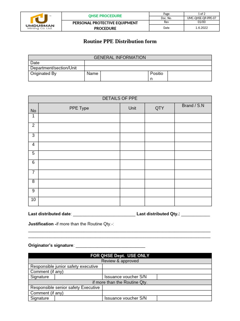 07 PPE Distribution Form-Group | PDF | Personal Protective Equipment ...