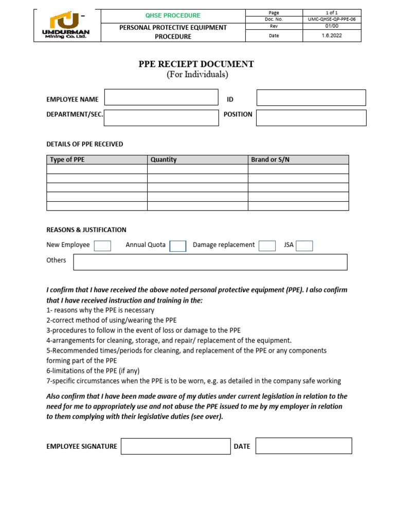06 PPE Receipt Document - For Individuals | PDF