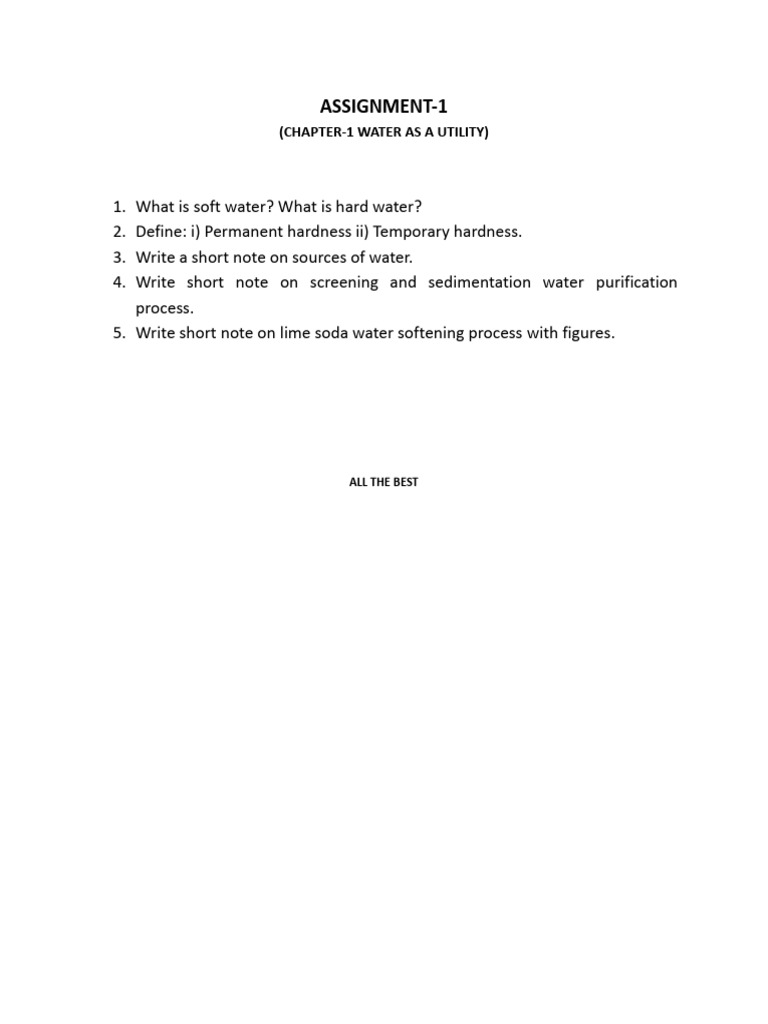 Assignment-1: (Chapter-1 Water As A Utility) | PDF