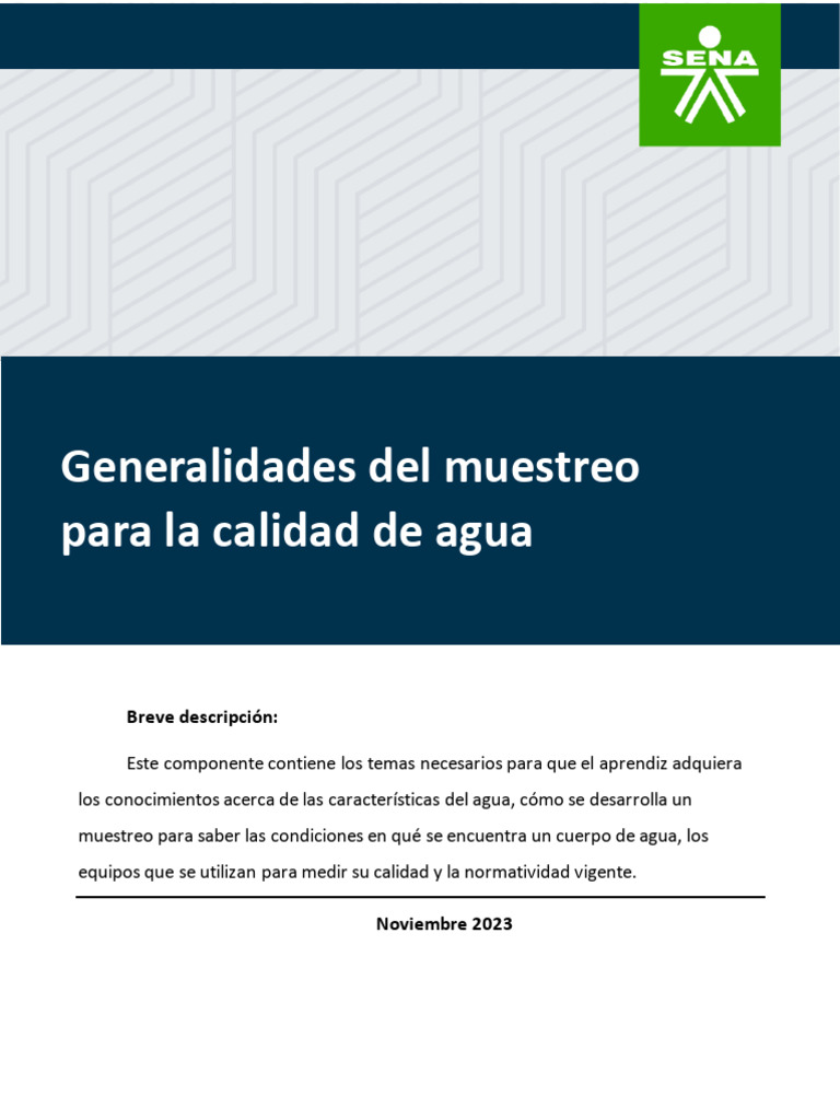 Generalidades de Muestreo de Agua | PDF | Agua | Oxígeno