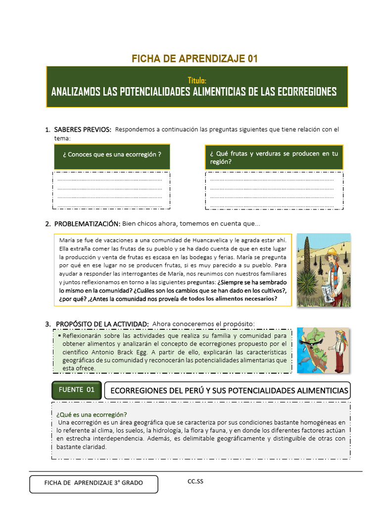 1 Ficha de Aprendizaje CCSS 3° Grado | PDF | Perú