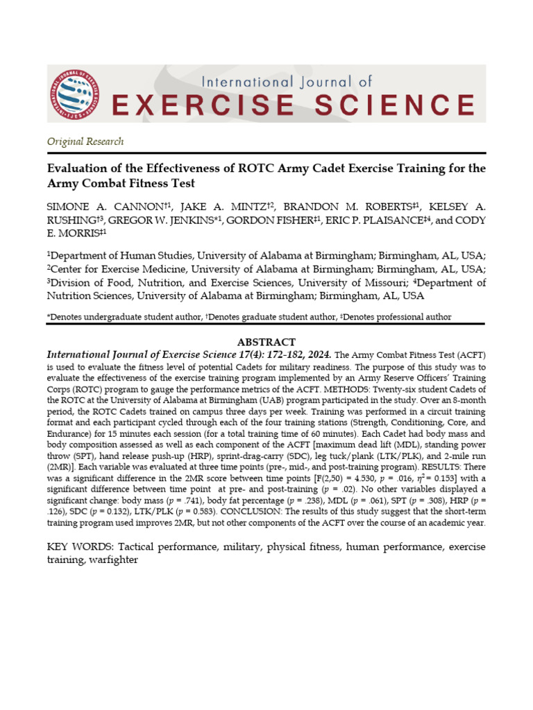 ROTC Cadet Training Effectiveness | PDF | Physical Fitness | Strength ...