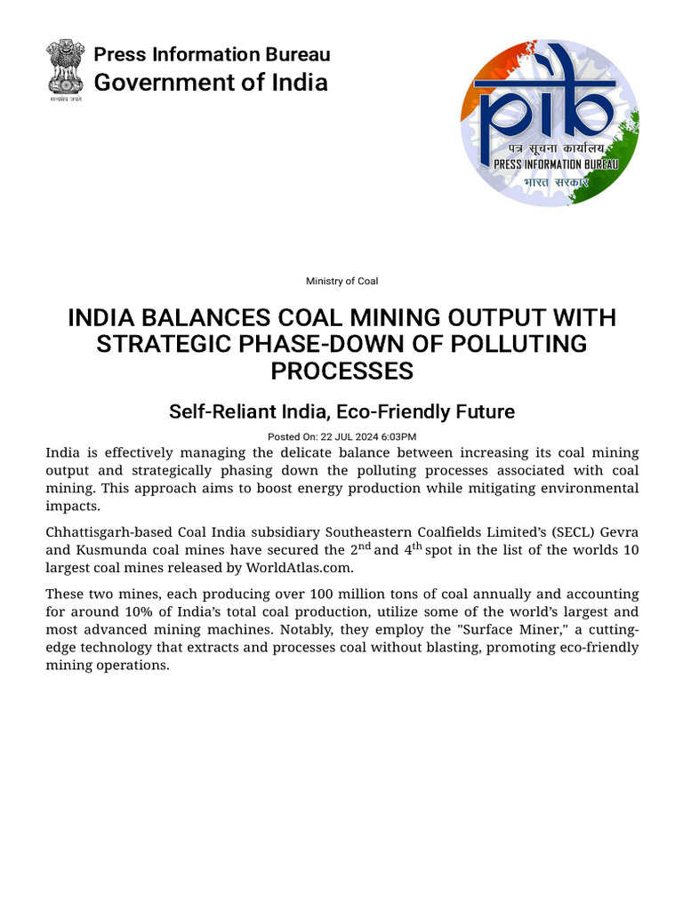 PIB Coal Mining | PDF | Mining | Sustainability