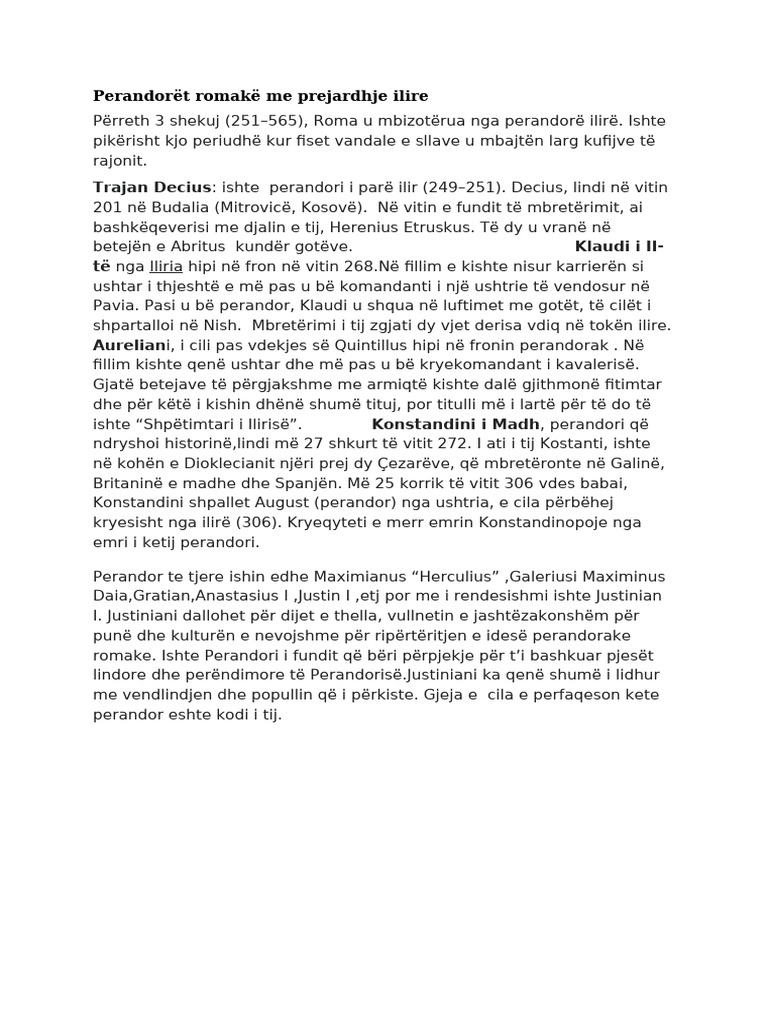 Perandorët Romakë Me Prejardhje Ilire | PDF