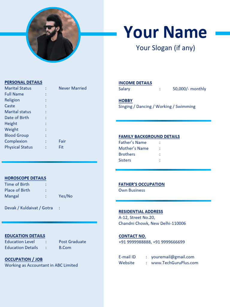 Marriage Biodata Format Template | PDF