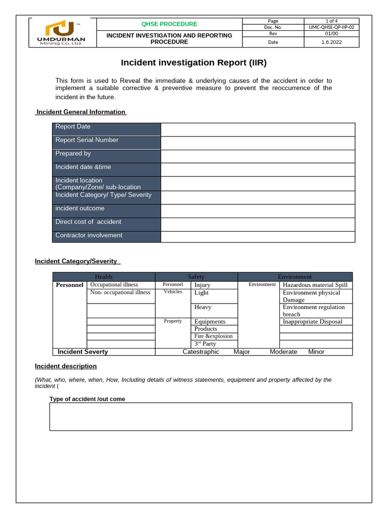Incident Investigation Reporting Procedure | PDF | Occupational Safety ...