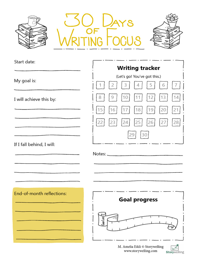Storywelling 30 Days of Writing Focus Tracker | PDF