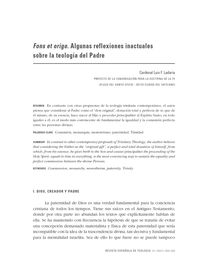 Fons Et Origo - Ladaria | PDF | Trinidad | espíritu Santo