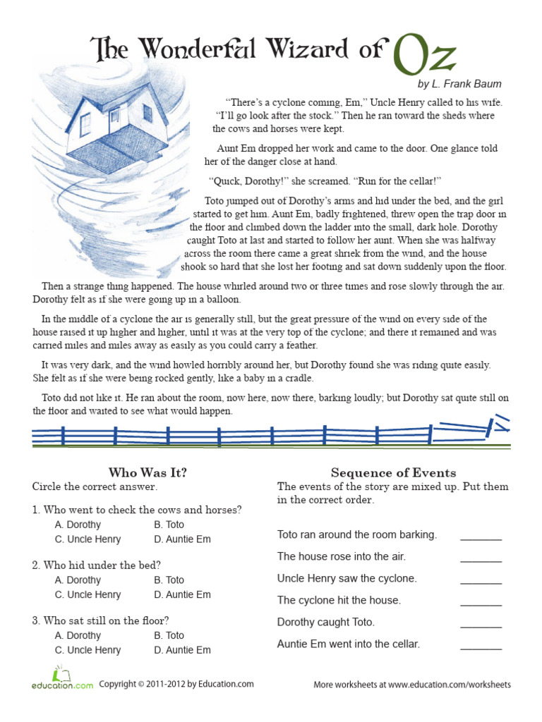Wizard of Oz Comprehension Worksheet | PDF | Aunt Em | Dorothy Gale