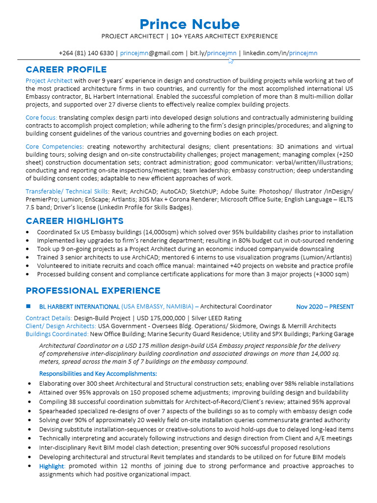 Prince Ncube - Arch & Struct BiM Coordinator - Resume & Certificates ...