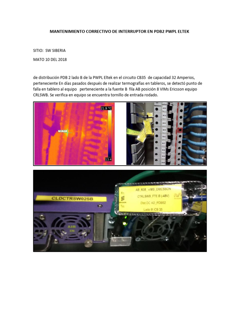 Correctivo de Interruptor en PDB2 PWPL Eltek | PDF