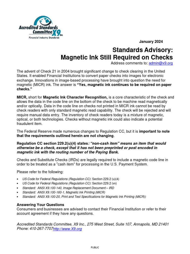 MICR Requirement For Checks 2024 | PDF