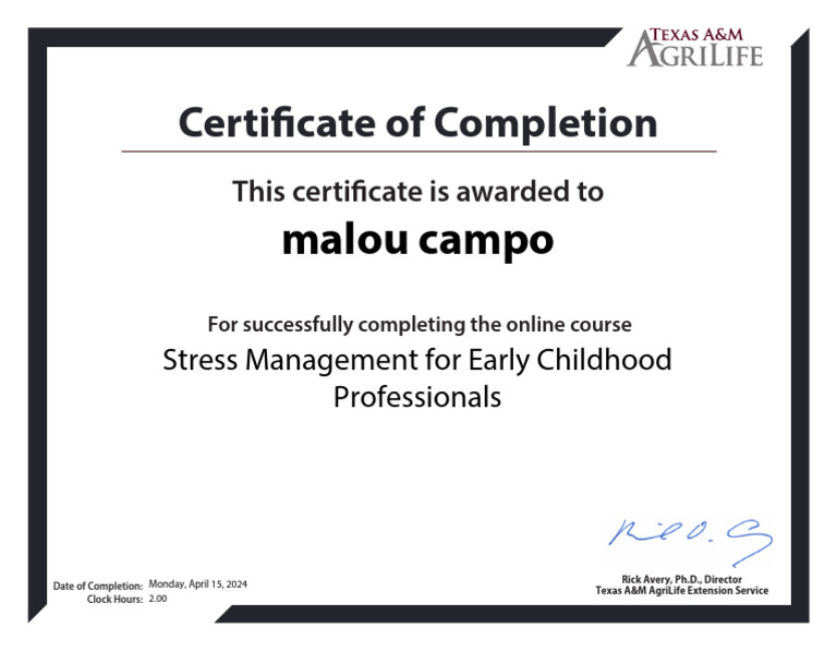 Stress Management Course Completion Certificate | PDF