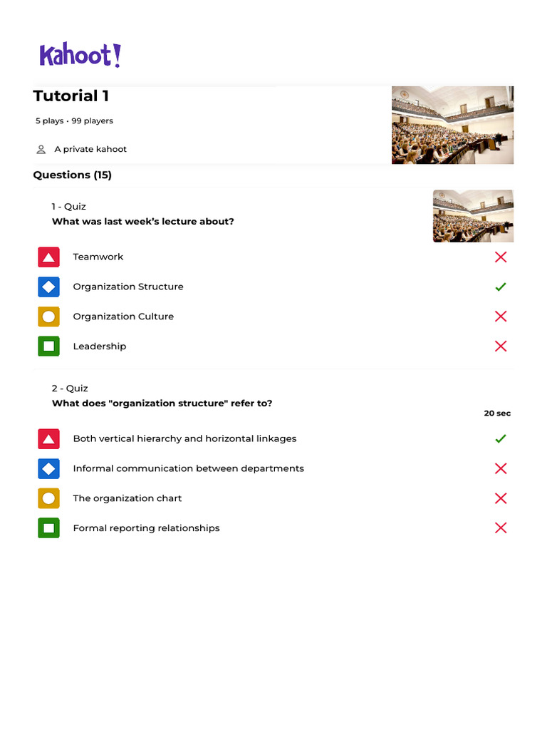 Tutorial 1 Kahoot | PDF | Organizational Structure | Business