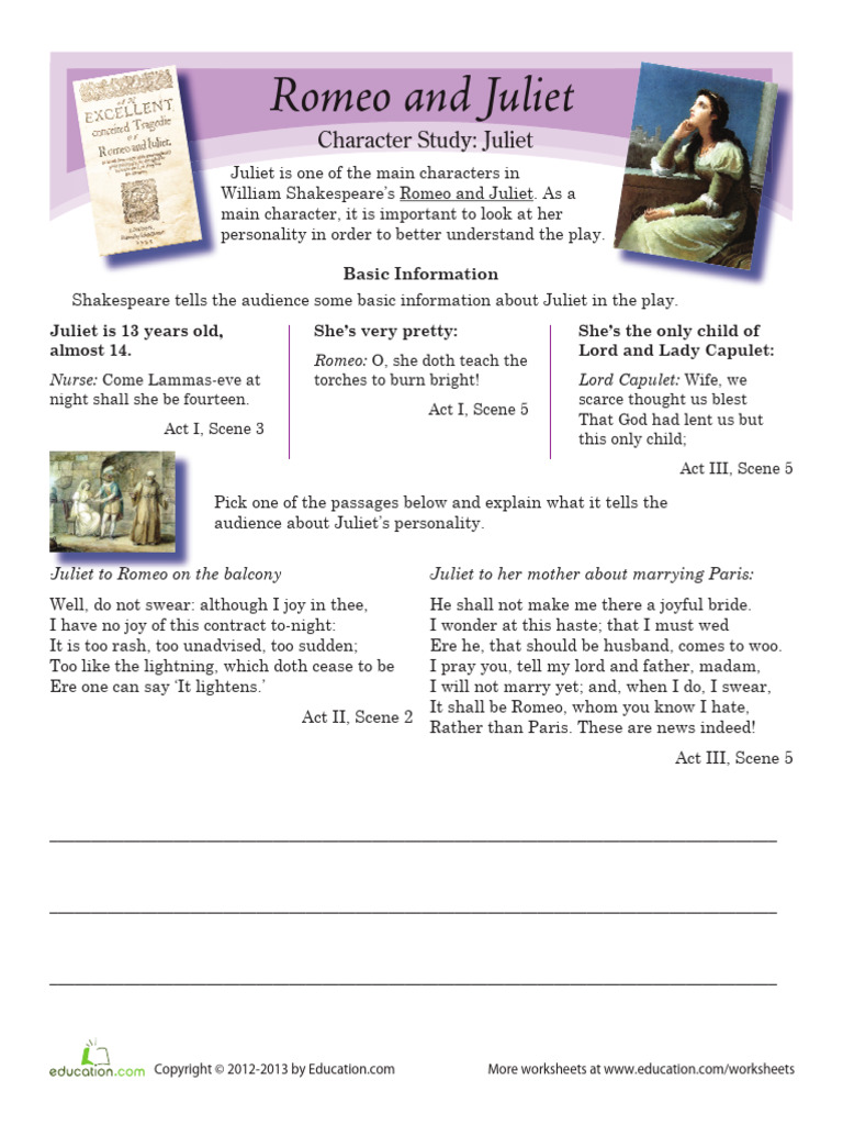 Romeo and Juliet Worksheet | PDF | Characters In Romeo And Juliet