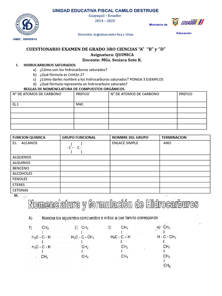 Cuestionario Ex. de Grado de Quimica | PDF | Hidrocarburos | Grupo ...
